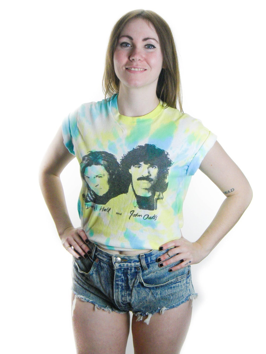 Vintage Hall and Oates Shirt 80s Yellow Blue Tye Dye Hippie Boho Rock N ...