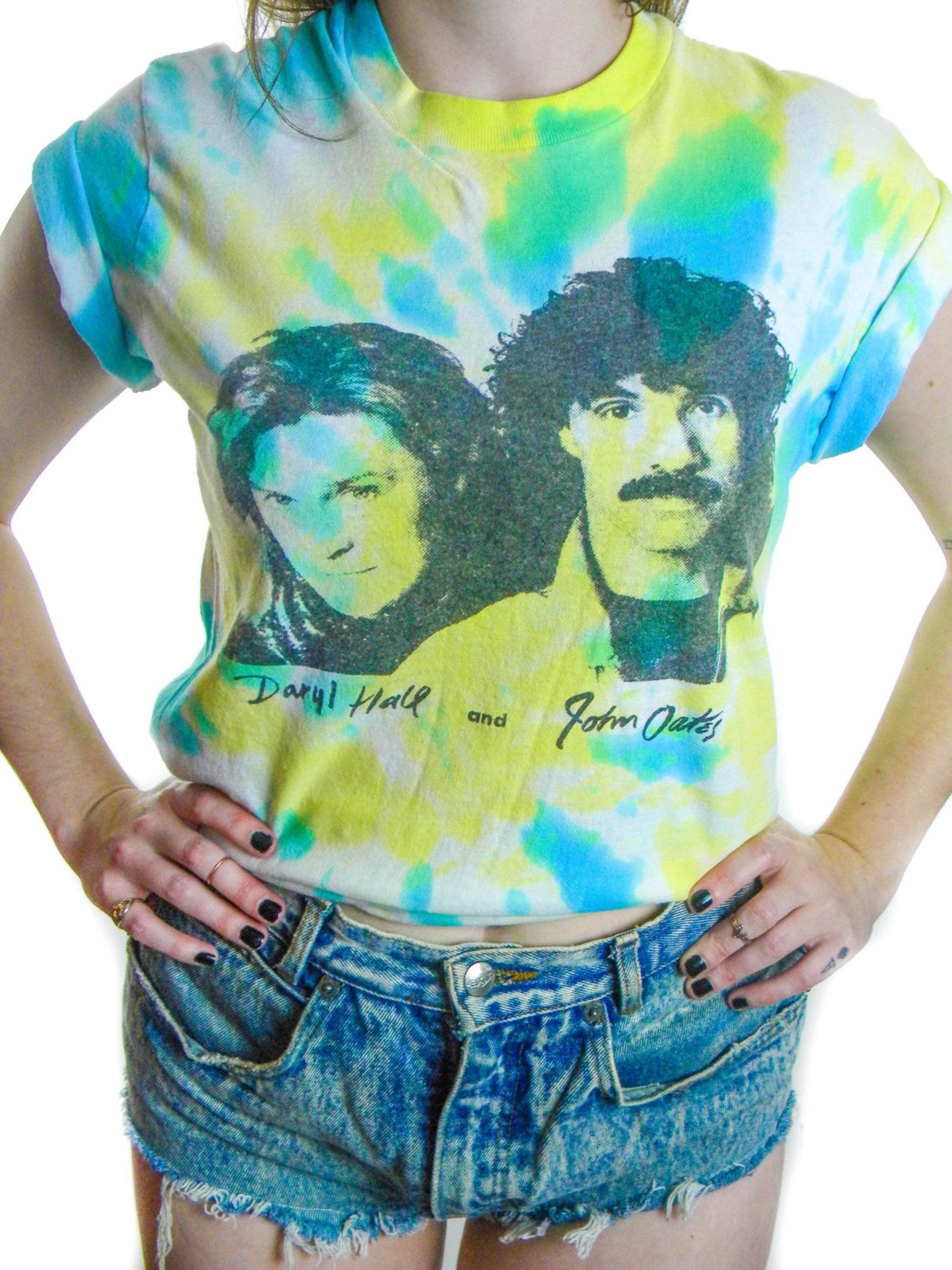 Vintage Hall and Oates Shirt 80s Yellow Blue Tye Dye Hippie Boho Rock N ...