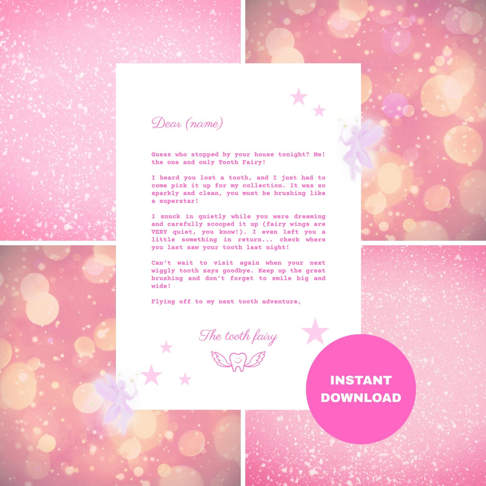 Editable Tooth Fairy Letter Template | Pink | Instant Download ...