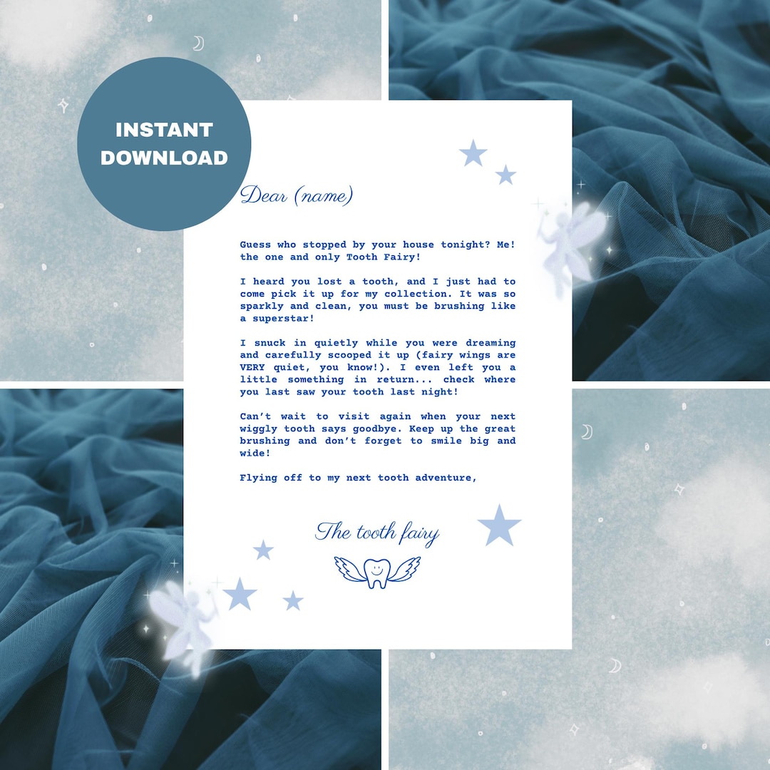 Editable Tooth Fairy Letter Template | Blue Neutral | Instant Download ...
