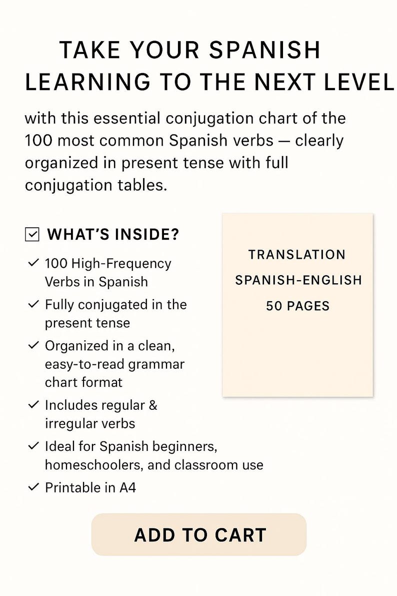 Spanish Verbs Conjugation Chart: Present Tense Grammar (PDF Download A4 ...