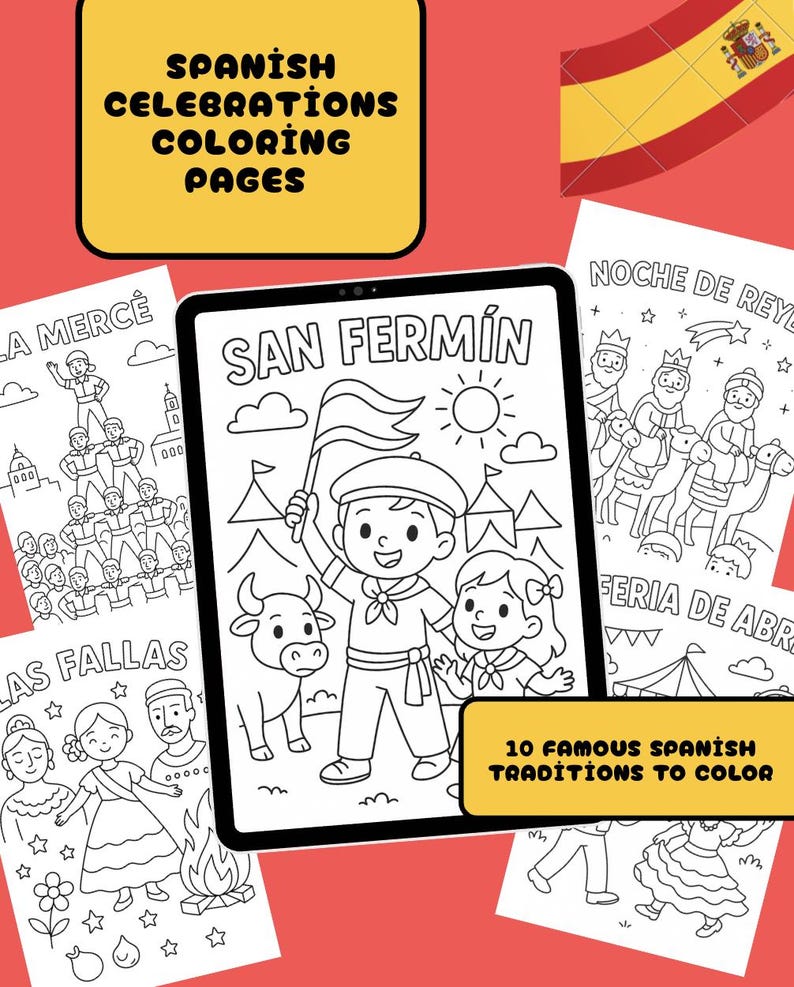 Spanish Festivals Coloring Pages: Educational Activity for Kids (PDF ...