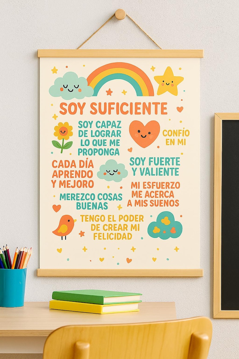 Spanish Positive Affirmations Poster for Kids: Colorful Spanish ...