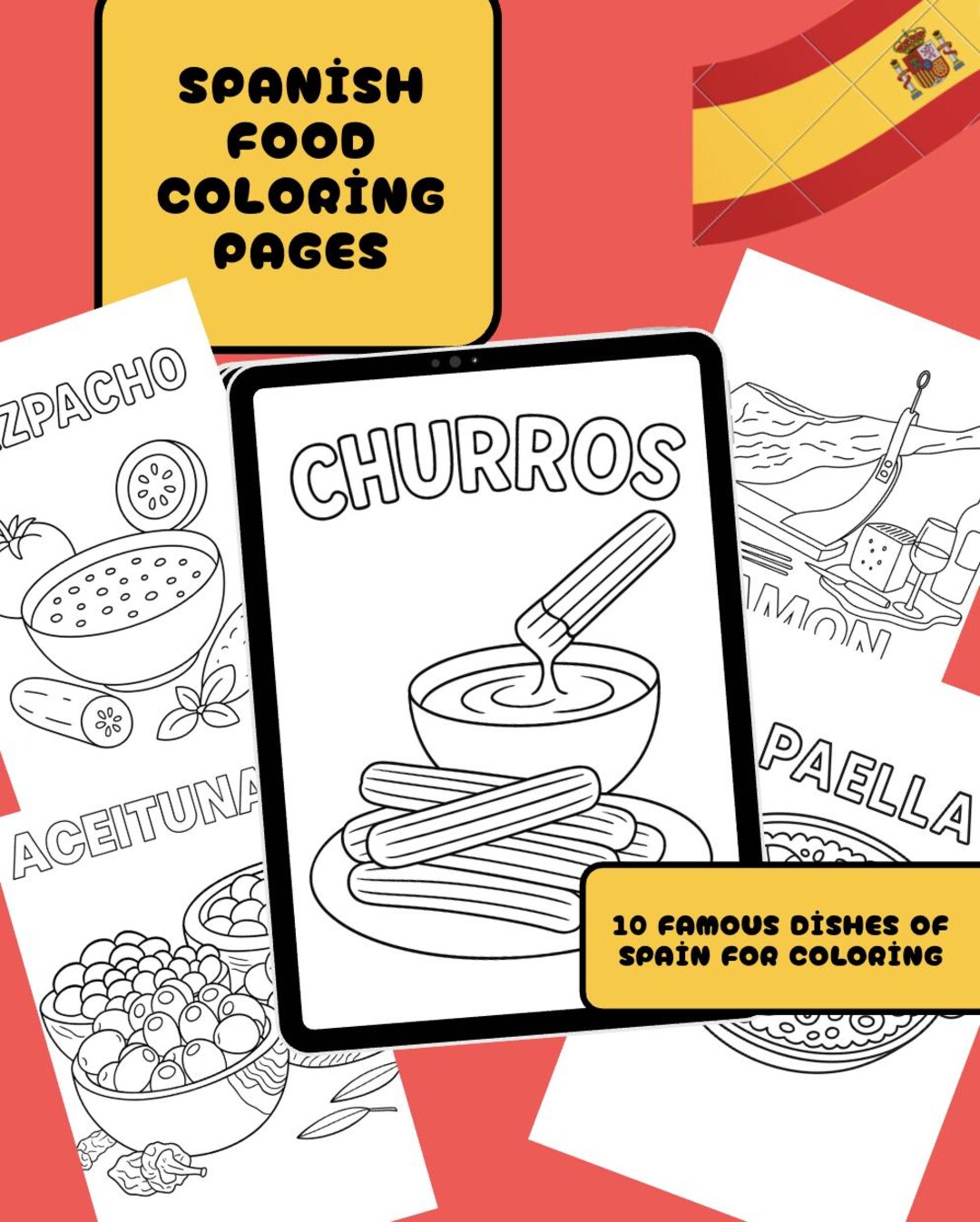 Spanish Food Coloring Pages for Kids: Traditional Cuisine Art (PDF ...