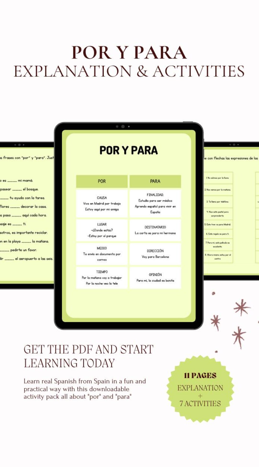 Por Vs Para Spanish Grammar Guide: Exercises & Explanations (PDF ...