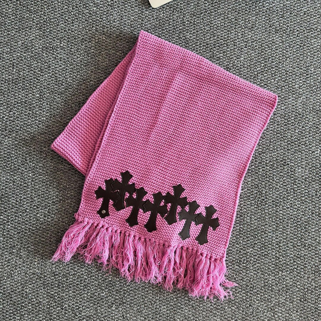 CH Style Chunky Knit Scarf With Leather Cross Patches, Unisex Fringe ...