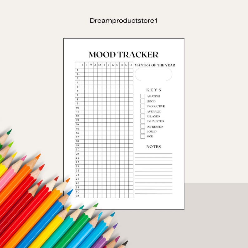Mood Tracker Printable | Yearly Mood Journal PDF | A4 Mental Health ...