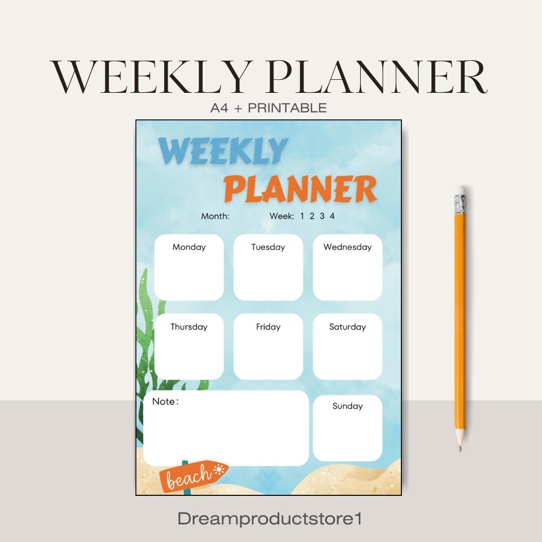 Beach Weekly Planner Printable: Summer Ocean Theme (A4 PDF Download - Etsy