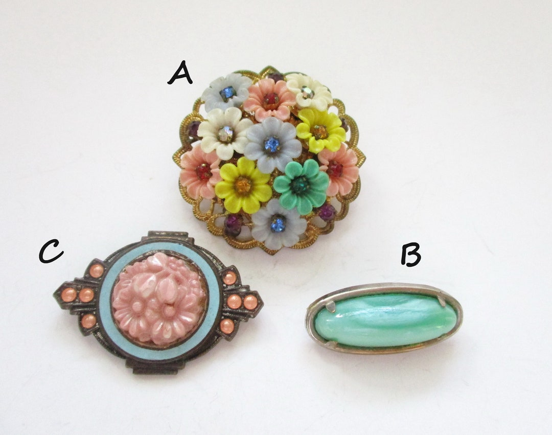 Vintage West Germany Czech Brooch Early Plastic Rhinestone Glass Gem ...