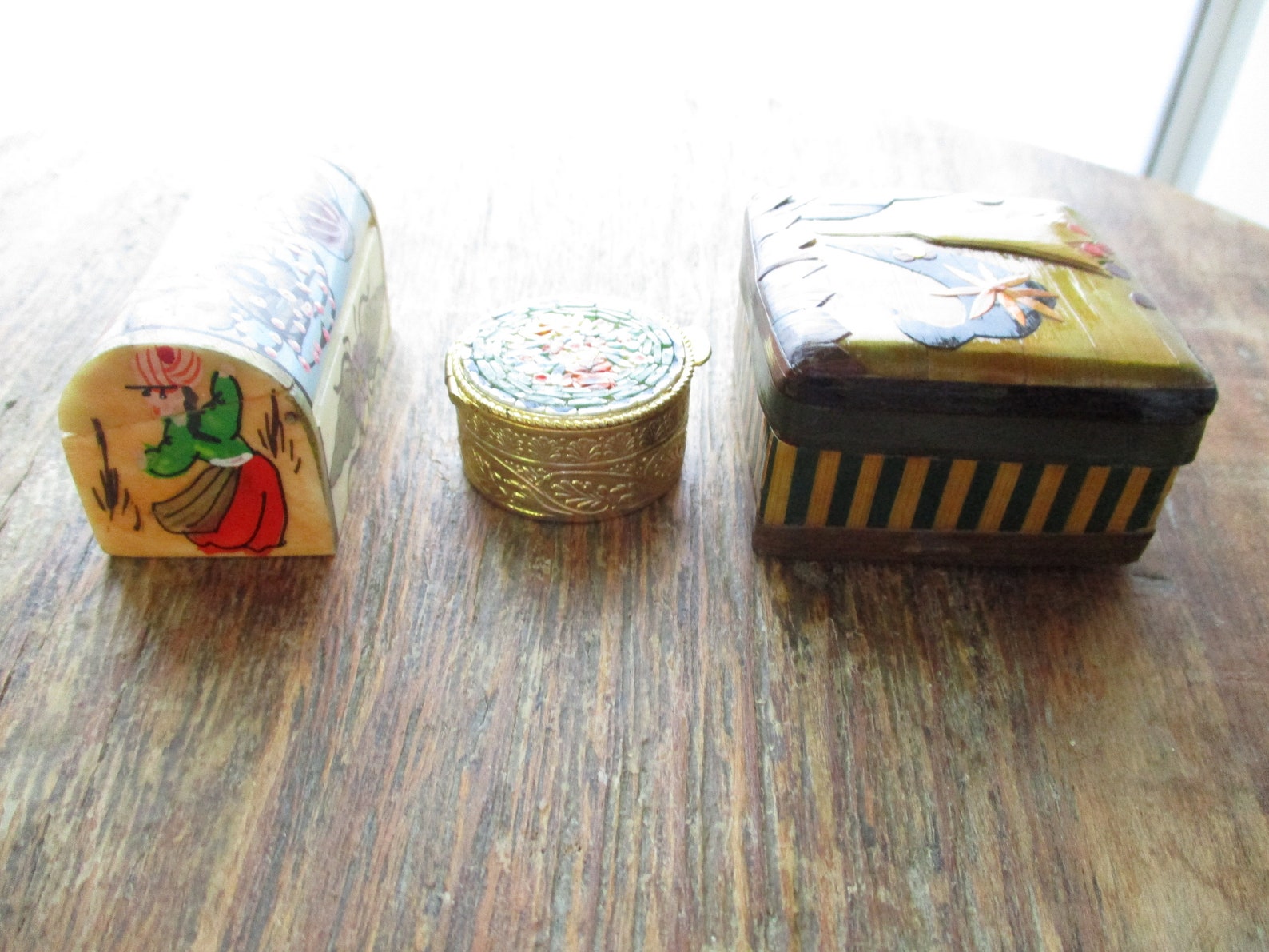 Vintage Small Mosaic Pill and Trinket Boxes Handcrafted Bone Lacquered ...