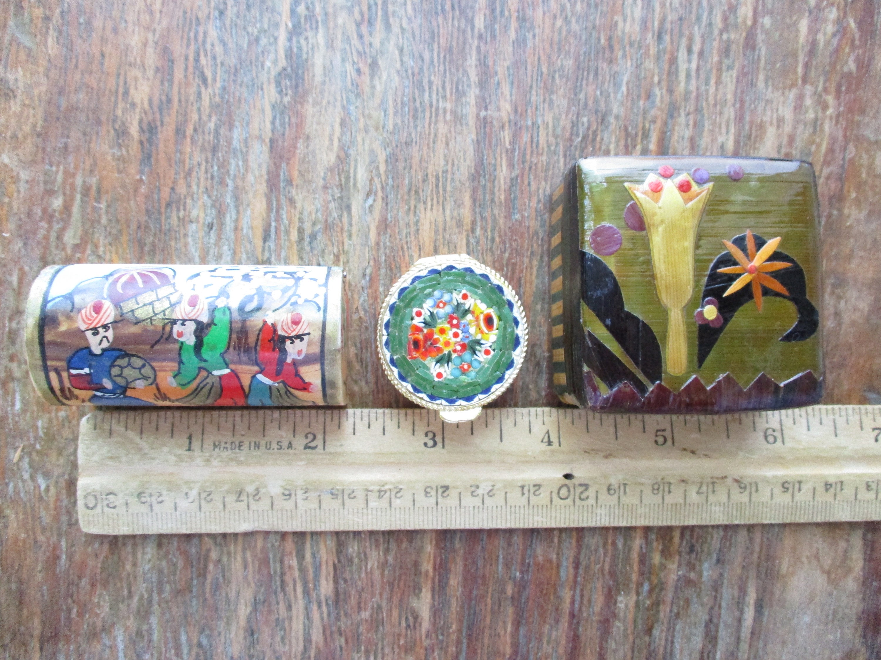 Vintage Small Mosaic Pill and Trinket Boxes Handcrafted Bone Lacquered ...