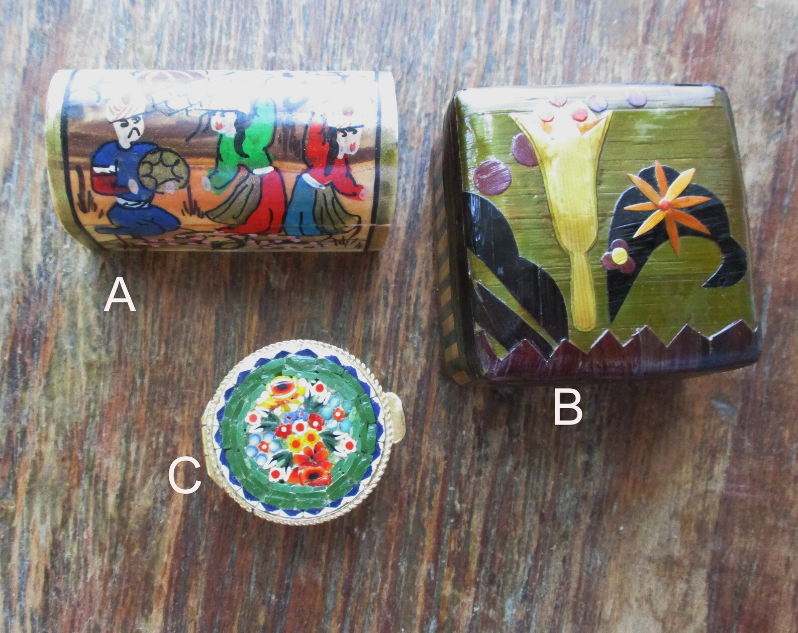 Vintage Small Mosaic Pill and Trinket Boxes Handcrafted Bone Lacquered ...