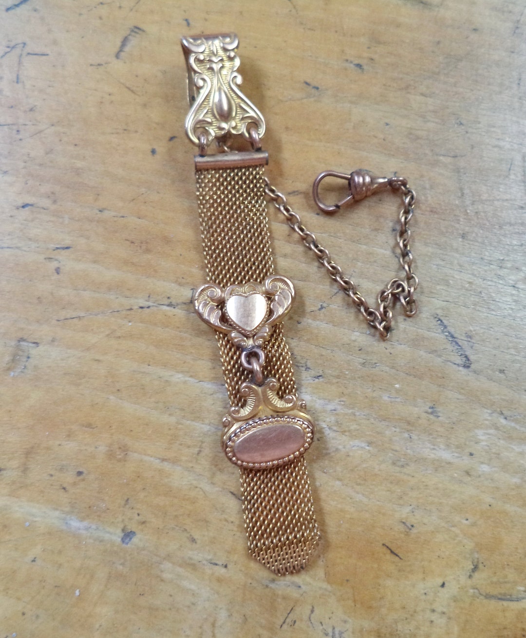 Antique Edwardian Pocket Watch Chain Rose GF Yellow GF Antique Jewelry ...