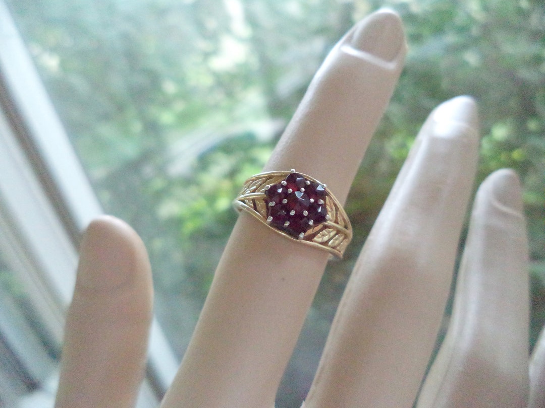 Vintage 14K Czech Garnet Ring Rose Cut Bohemian Dark Red Pyrope - Etsy