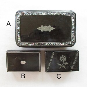Antique Victorian Lacquered Black Paper Mache MOP Snuff Trinket Boxes ...