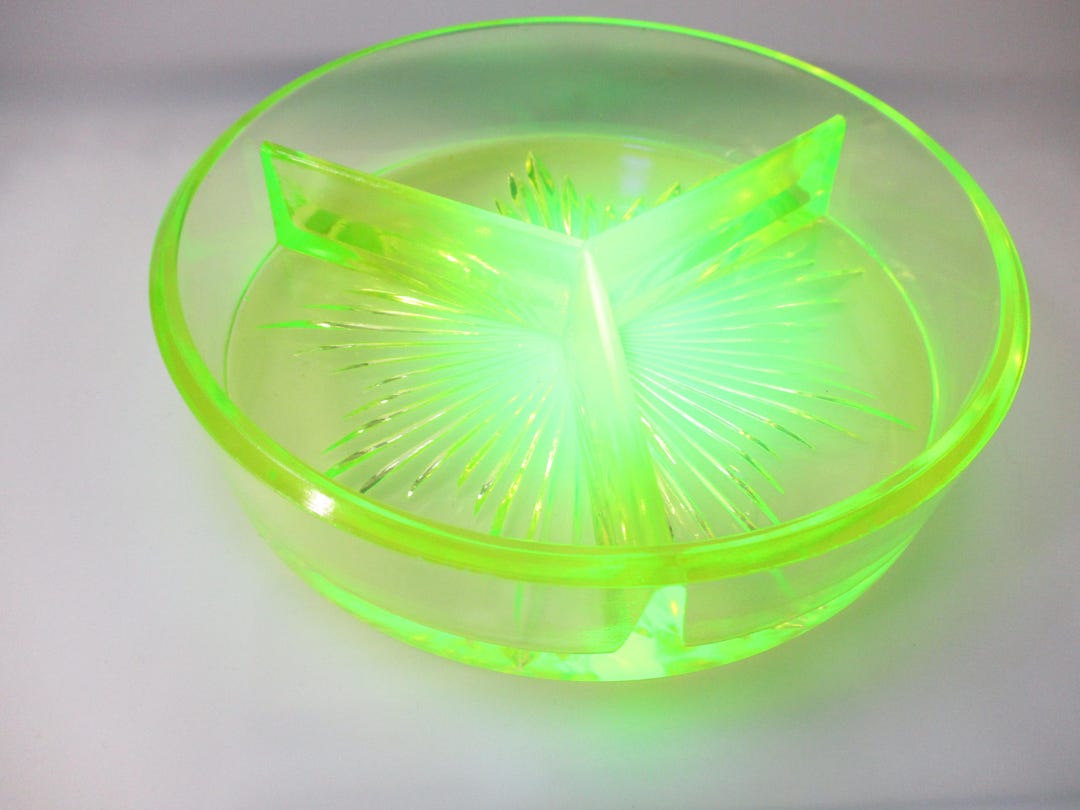 Large Yellow Vaseline Uranium Glass Divided Dish - Etsy