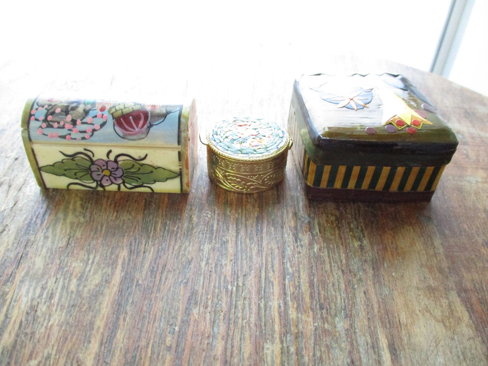 Vintage Small Mosaic Pill and Trinket Boxes Handcrafted Bone Lacquered ...