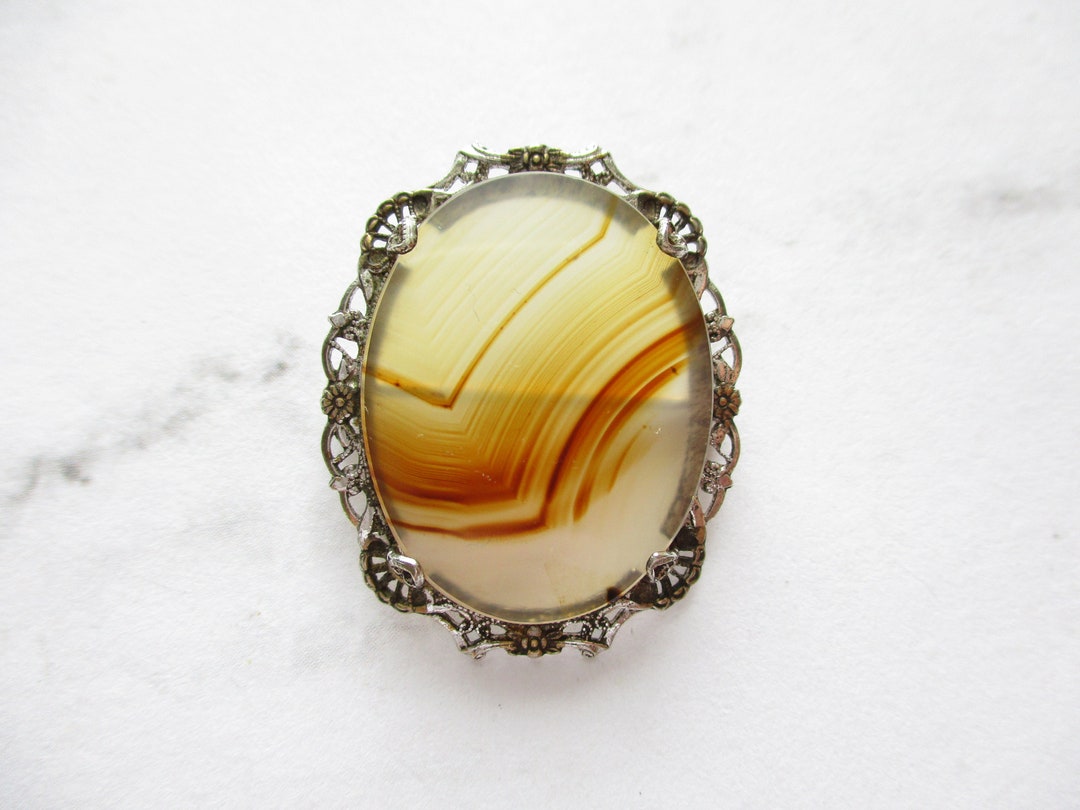 Antique Style Sterling Banded Agate Brooch - Etsy.de