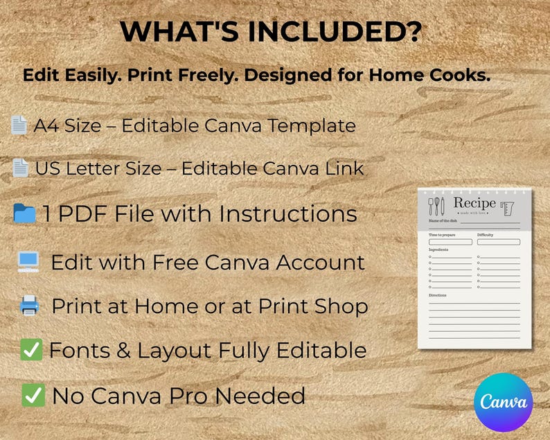 Editable Recipe Card Template | A4 & US Letter Sizes | Printable ...
