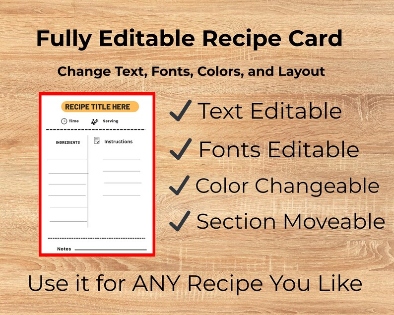 Editable Recipe Card Template A4 • Minimalist Printable Cooking Sheet ...