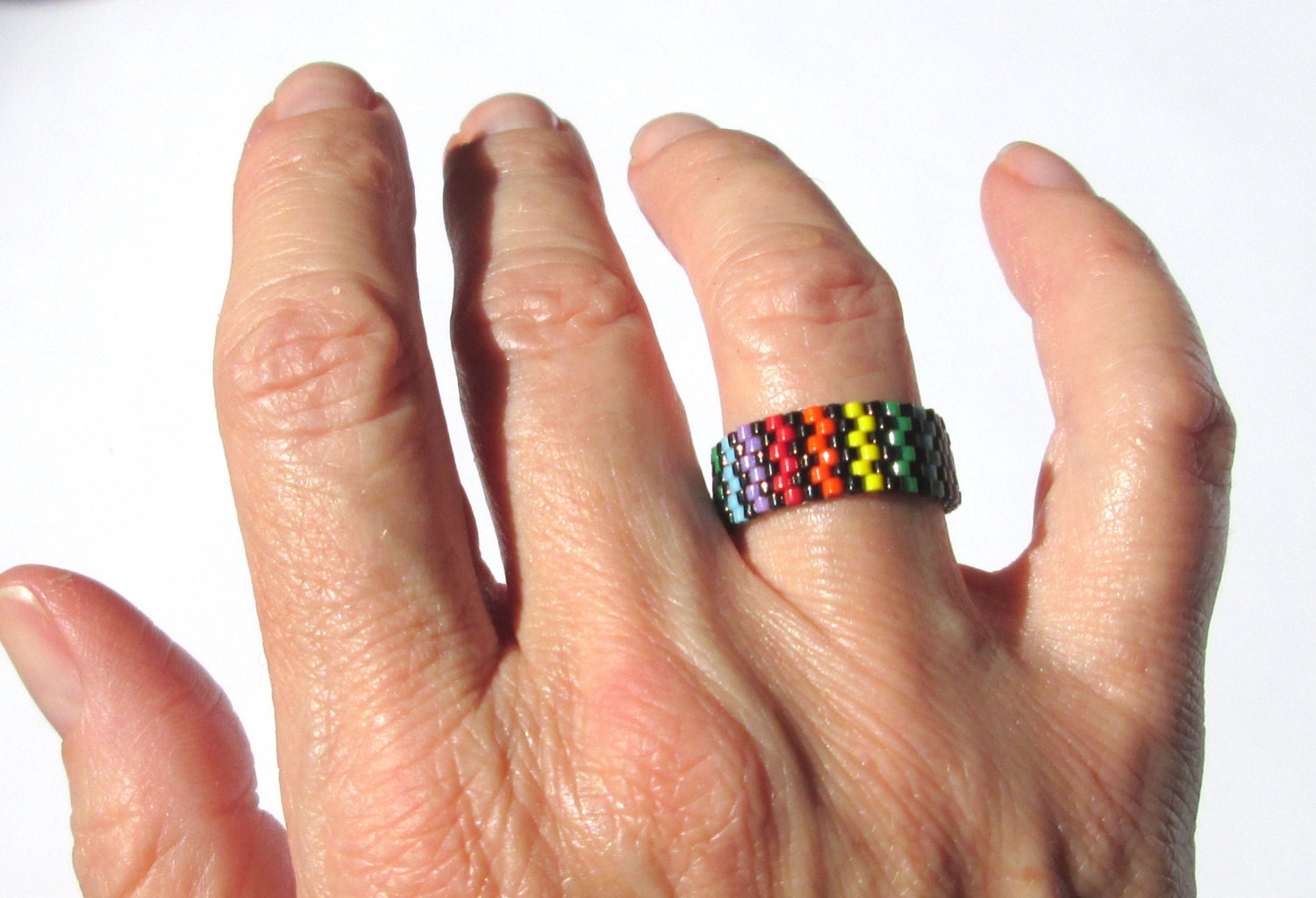 Rainbow Stripes Beaded Ring Summer Seed Bead Peyote Ring Gay | Etsy
