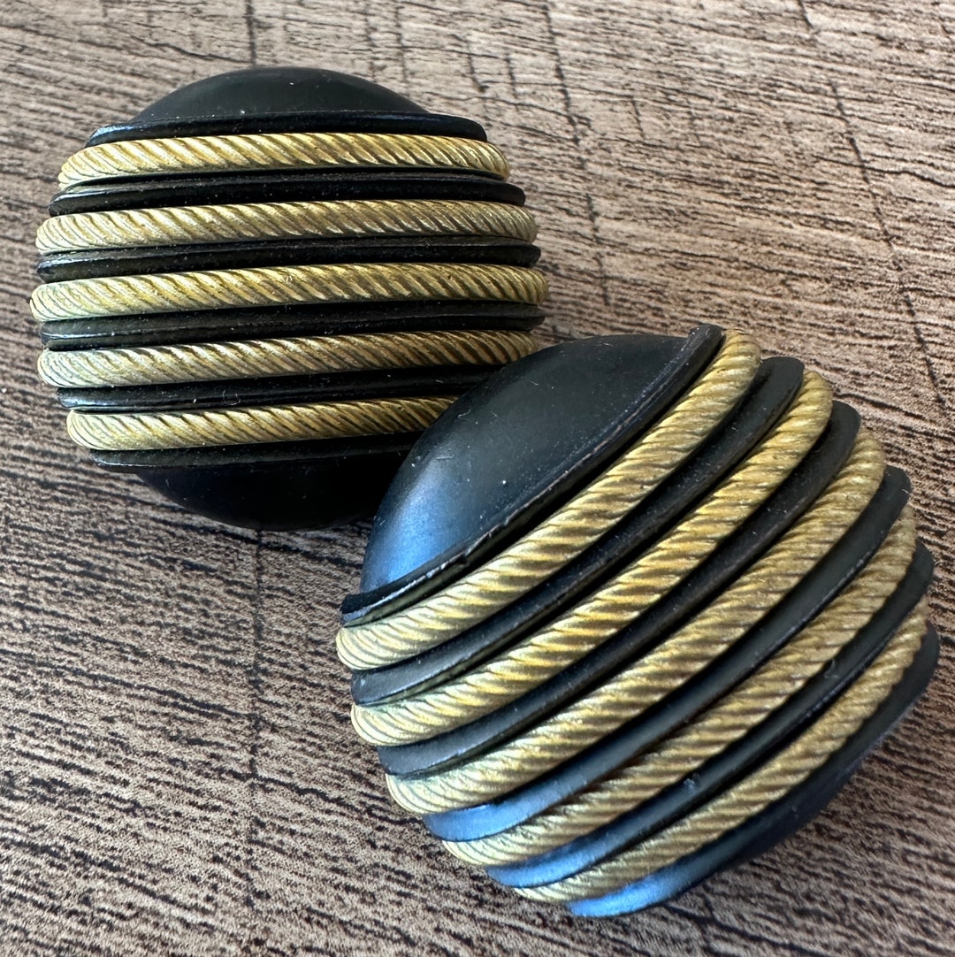 Vintage Large Black Metal Coat Buttons - Black Domed Buttons With ...