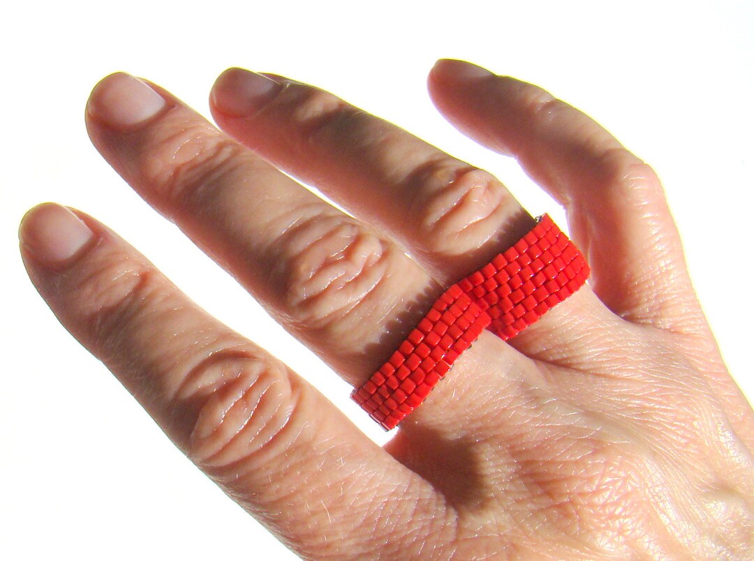 Red Beaded Ring Brickwork Style, Bright Red Ring, Choose From Four ...