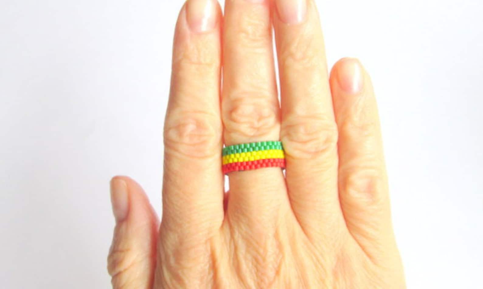 Rasta Colors Seed Bead Ring Festival Joyería Rasta Ring Reggae | Etsy