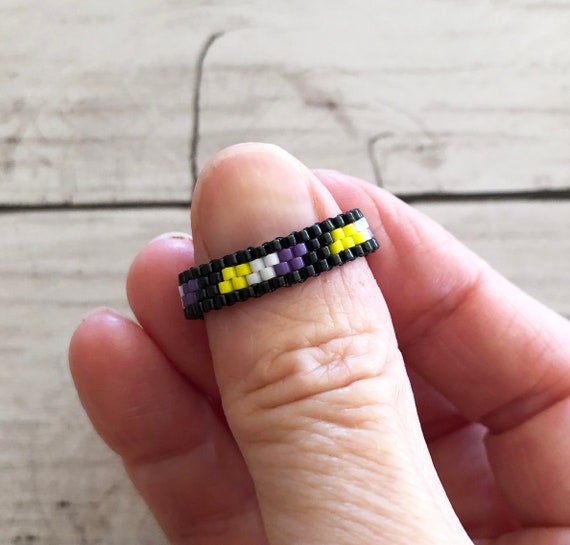 Non Binary Ring Skinny Peyote Ring Queer Pride Bead Ring | Etsy
