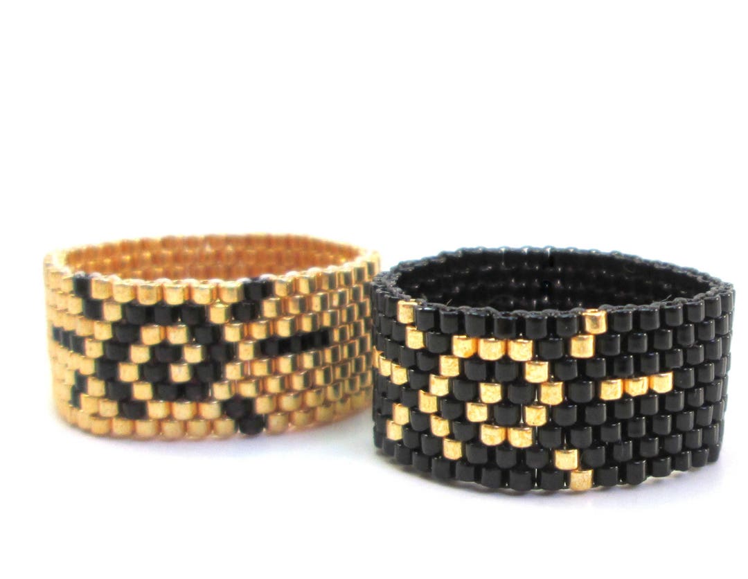 Gold and Black Sun Ring Summer Sunshine Beaded Peyote Ring Seed Bead ...