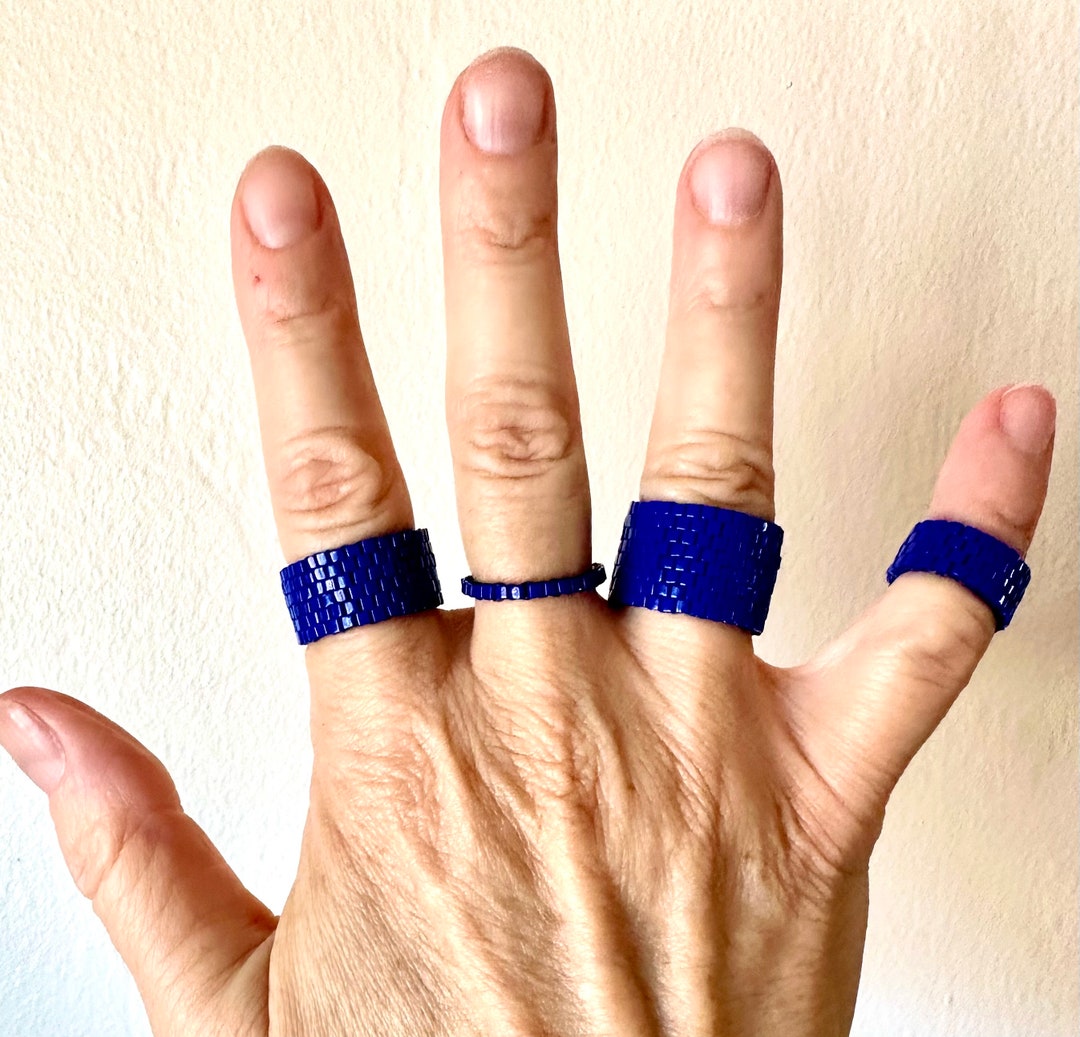 Indigo Blue Beaded Ring - Select a Width - Brickwork Style - Cobalt ...