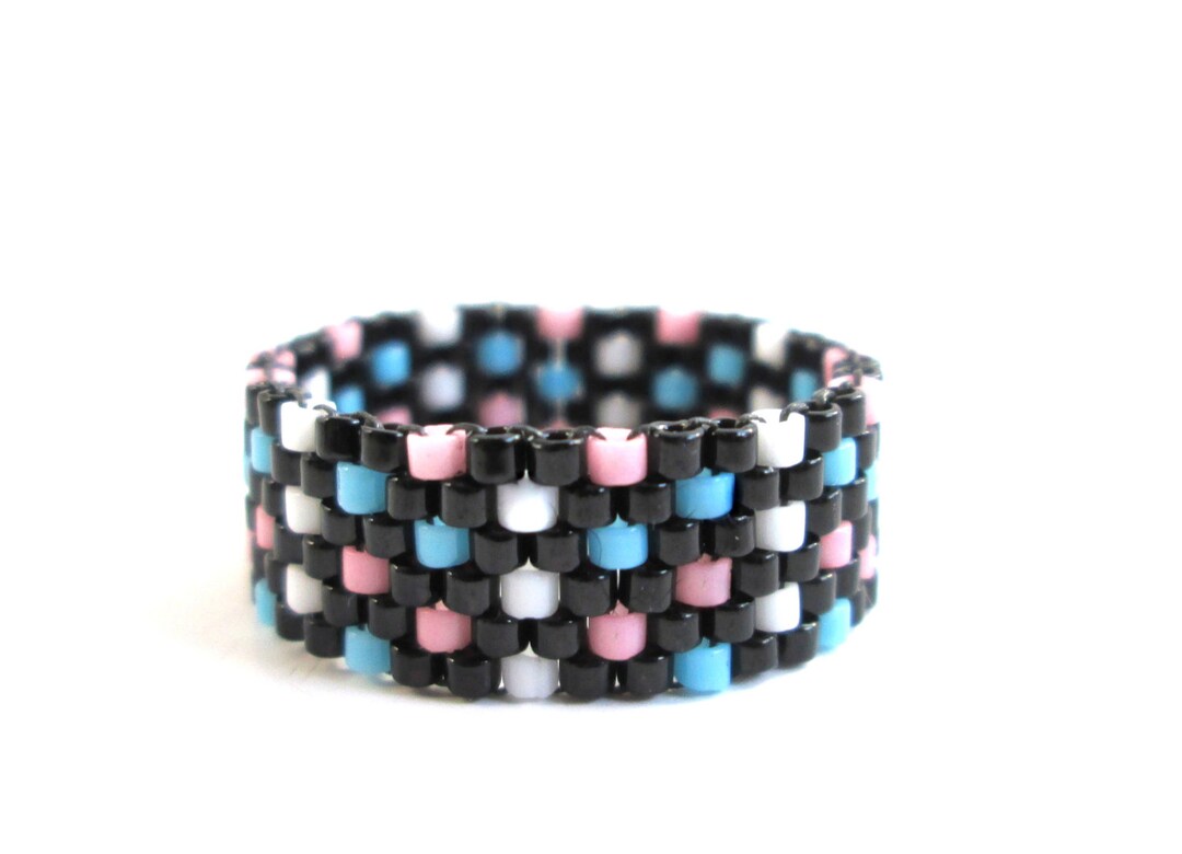 Polka Dot Transgender Pride Ring, Casual Peyote Ring, Trans Pride Bead ...