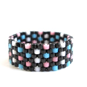 Polka Dot Transgender Pride Ring, Casual Peyote Ring, Trans Pride Bead ...