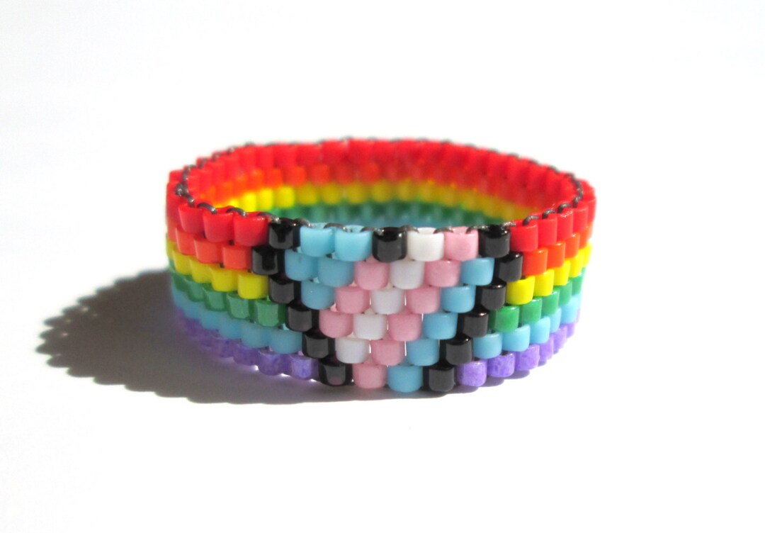 Transgender Heart Rainbow Beaded Ring Summer Peyote Ring Gay Pride Bead ...