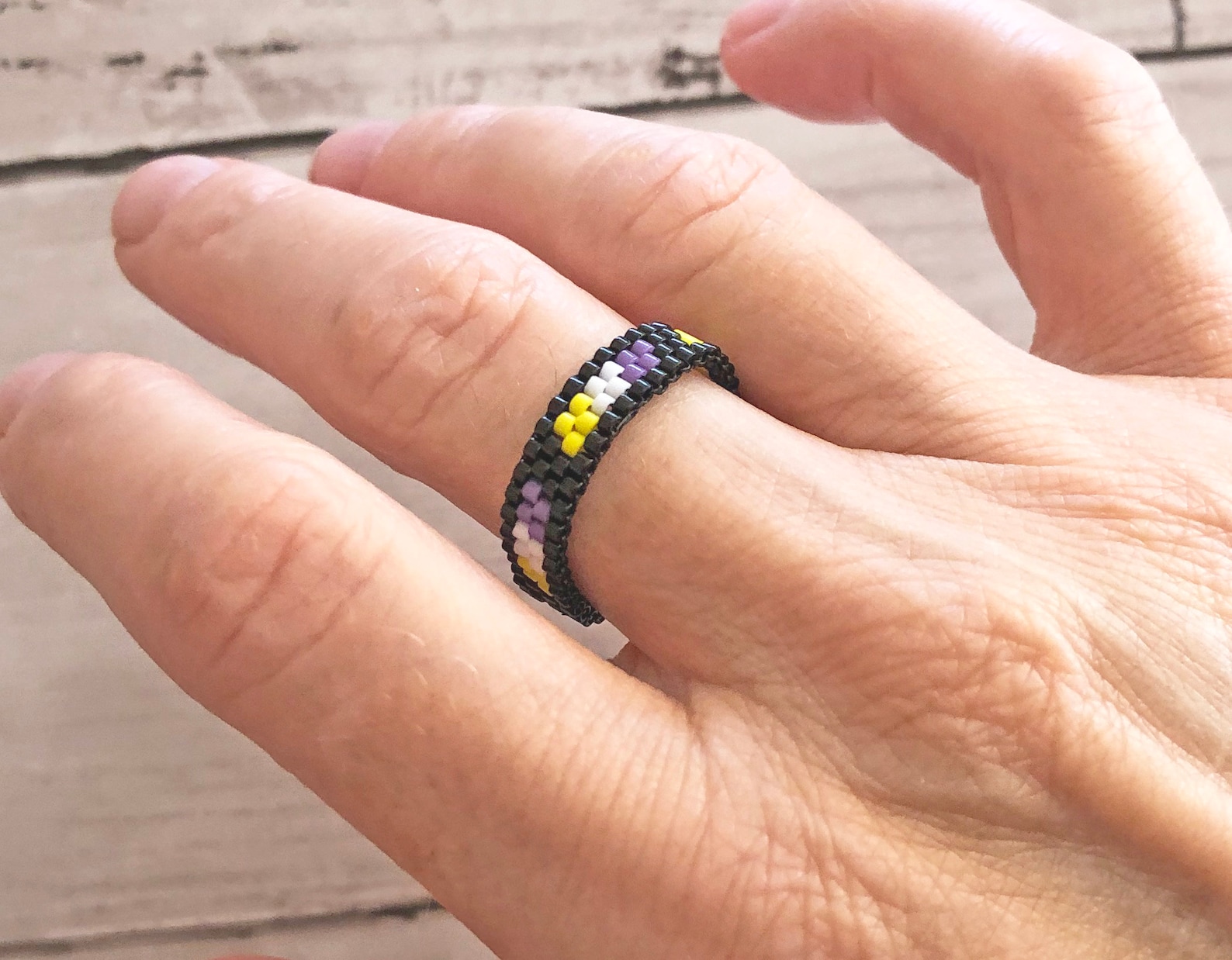 Non Binary Ring Skinny Peyote Ring Queer Pride Bead Ring - Etsy