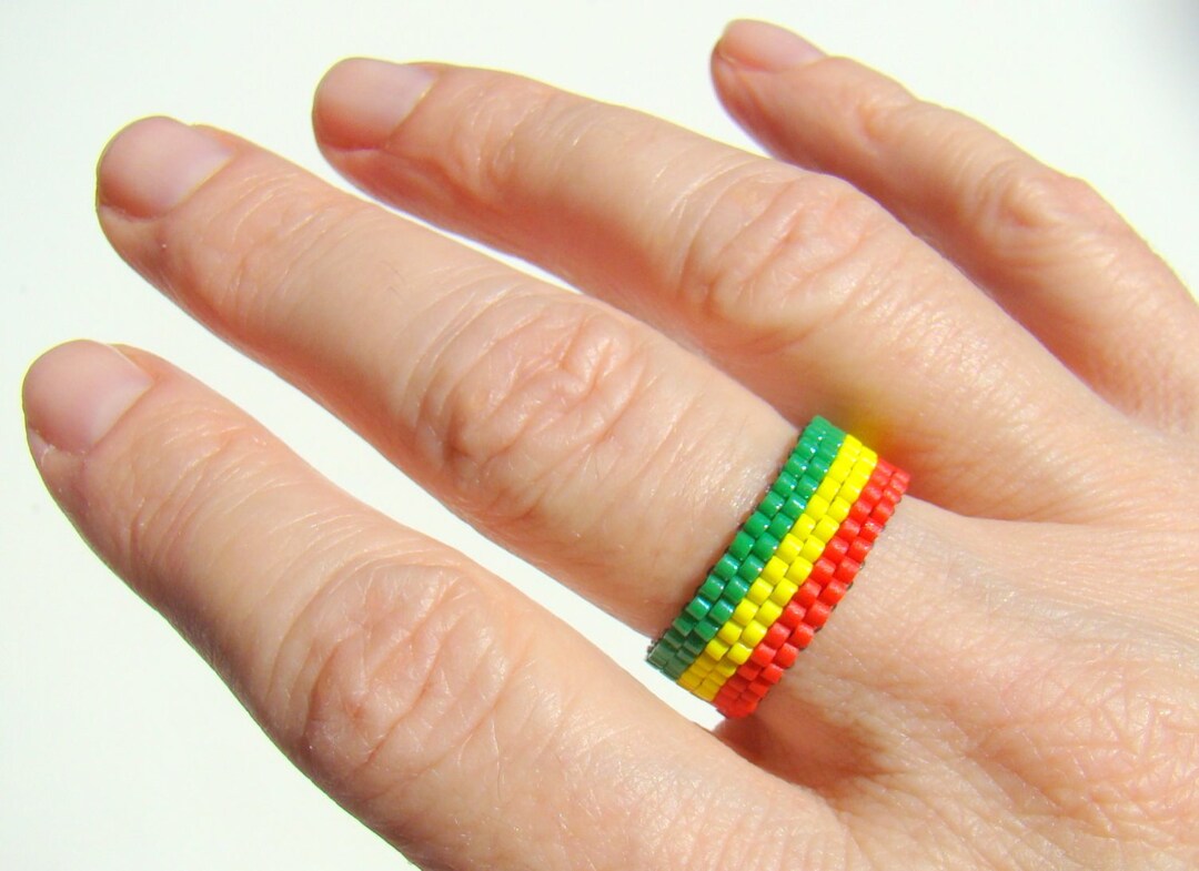 Rasta Colors Seed Bead Ring Festival Joyería Rasta Ring Reggae Étnico ...