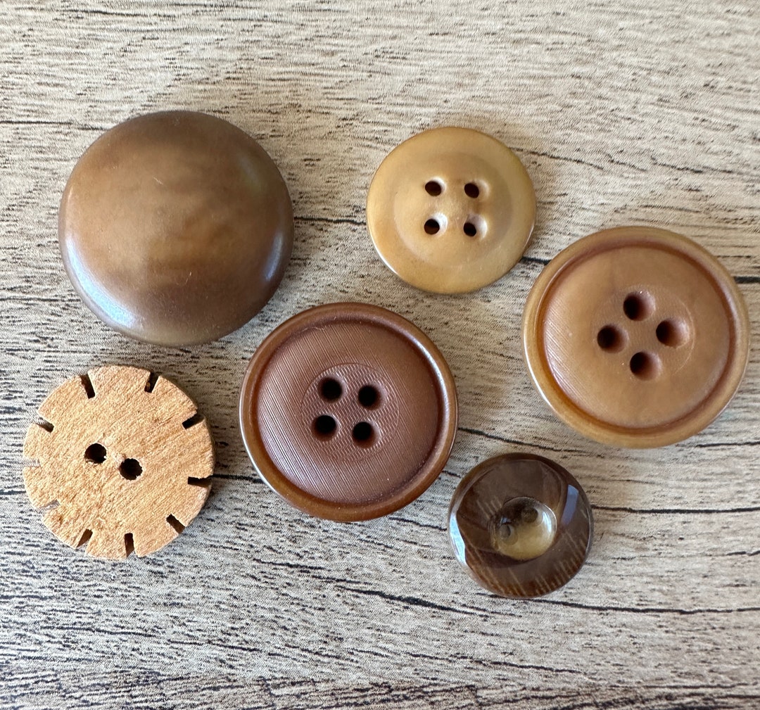 Five Brown Celluloid Buttons and One Wood Button Antique Buttons in ...
