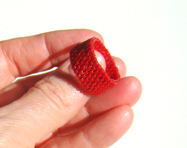 Red Beaded Ring Brickwork Style Bright Red Ring for Man or - Etsy