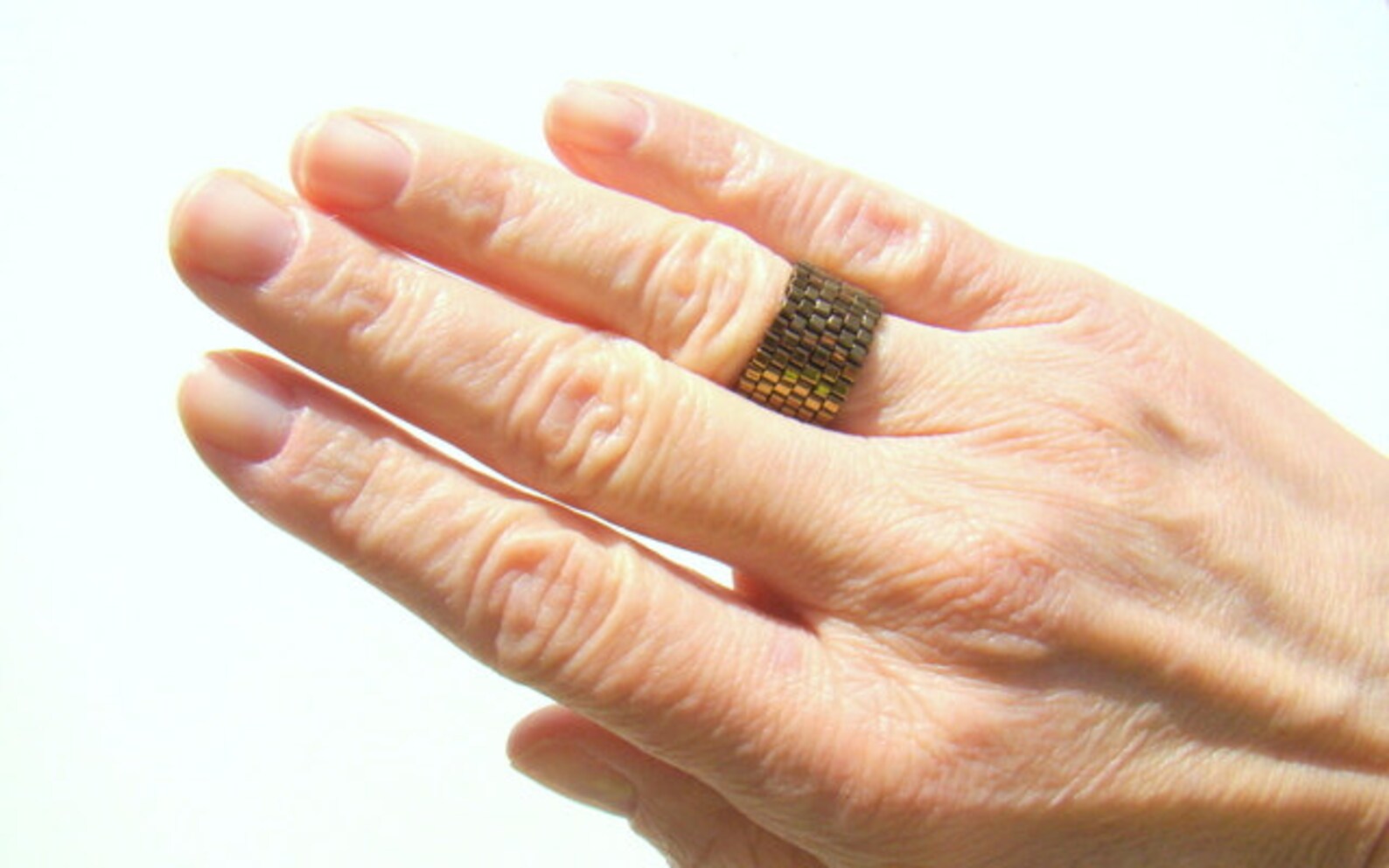 Bronze Beaded Ring for Men in Brickwork Style Dark Metallic Man's Ring ...