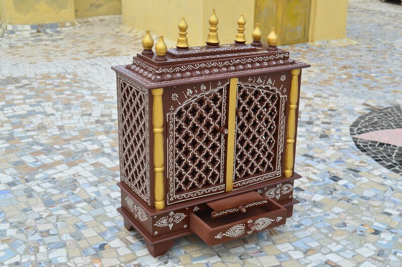 Handcrafted Wooden Mandir Temple Cabinet | Traditional Home Pooja ...