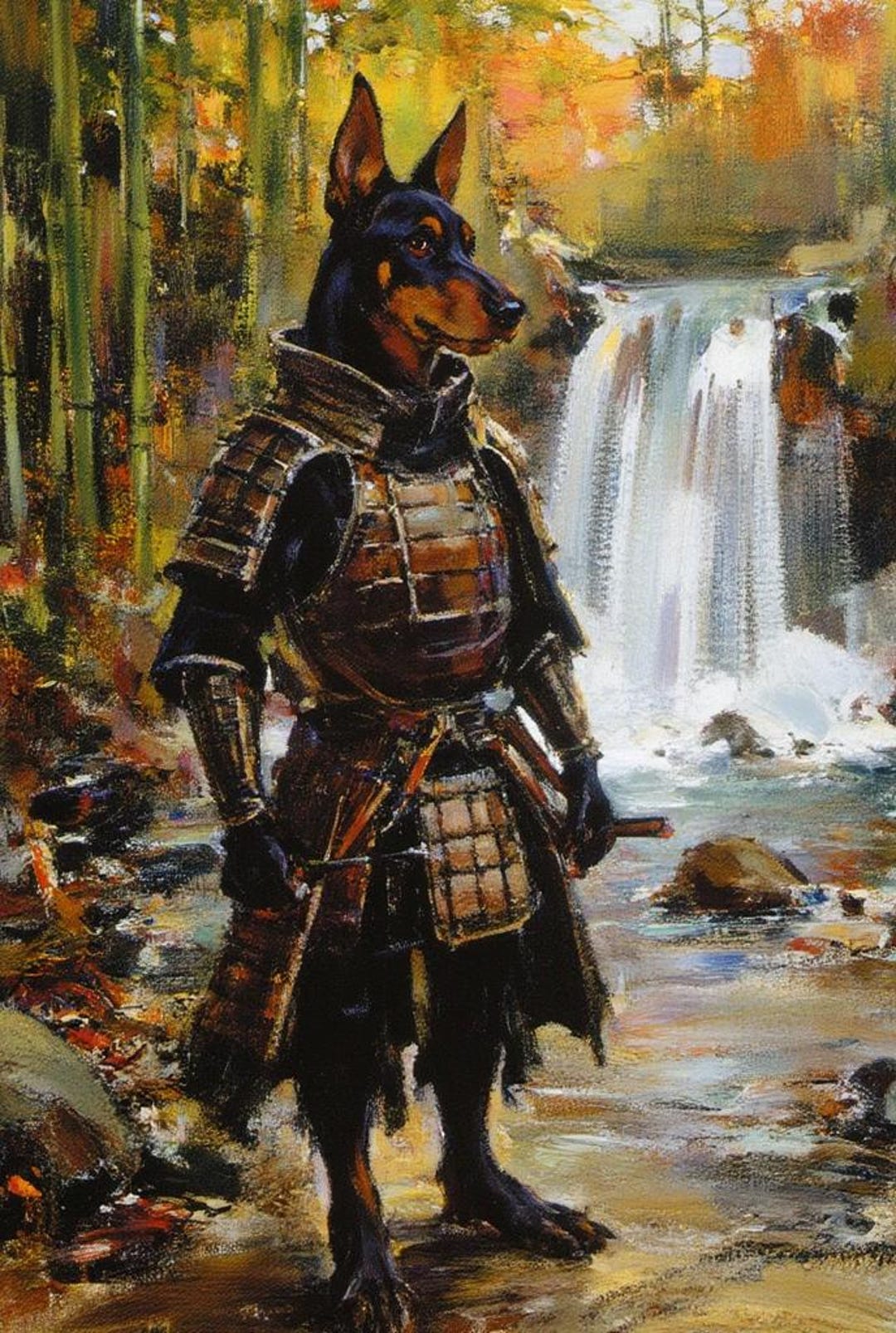 Samurai Doberman Puzzle Summer Bamboo Forest & Waterfall | 100/250/500 ...