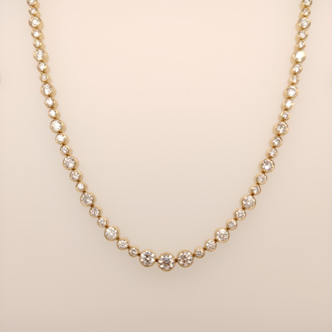 18K Grand Lumière Diamond Necklace- Natural Diamond Bezel-set Riviera ...