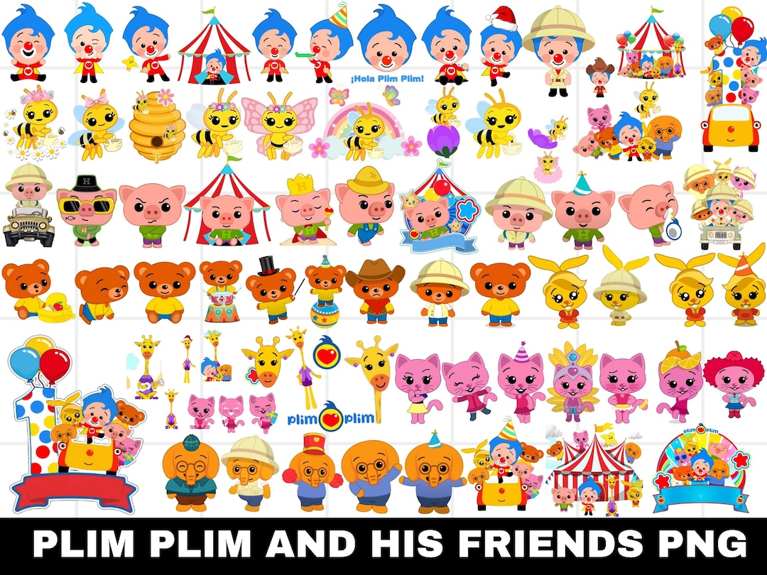 Plim Plim Cartoon Characters PNG Bundle, Kids Birthday Party ...