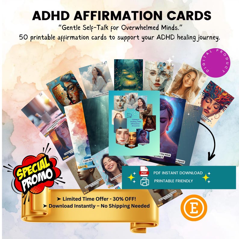ADHD Affirmation Cards Printable | Gentle Self-talk for Overwhelmed ...