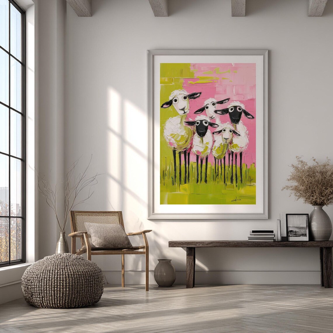Whimsical Sheep Art Print: Modern Farmhouse Animal Decor (digital ...