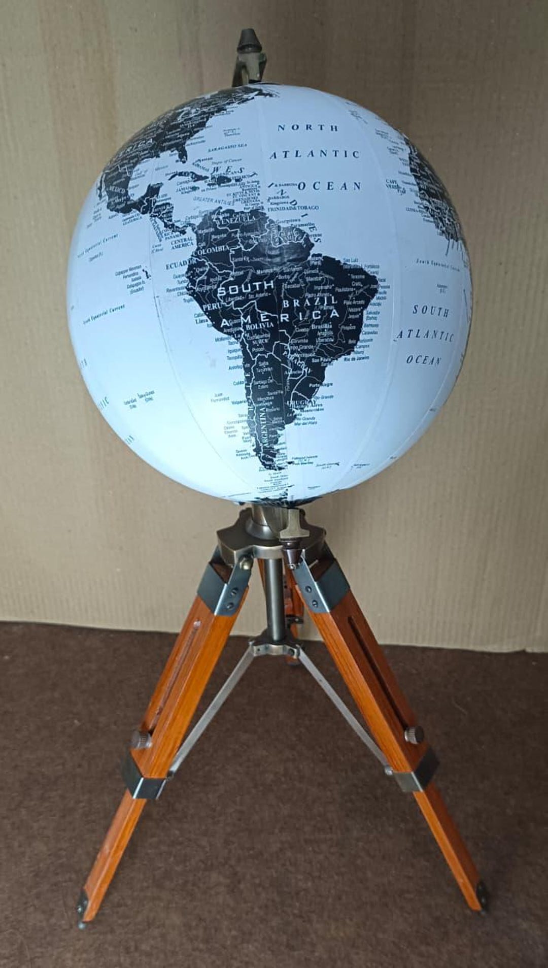Vintage World Globe With Wooden Tripod | Rotating Earth Model, Home ...
