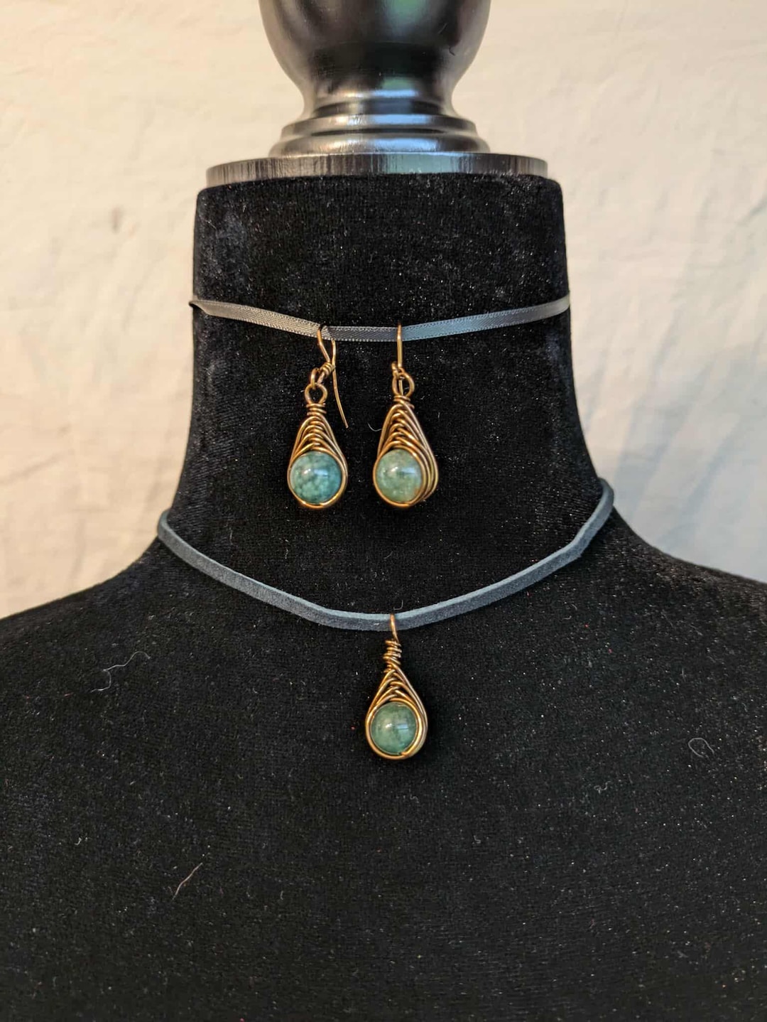 Handmade Herringbone Wire-wrapped Bead Necklace and Earrings Set - Gift ...