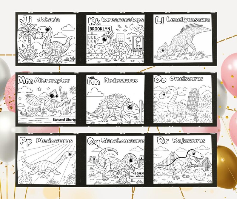 Dinosaur Alphabet Coloring Pages: World Landmarks, A-Z Printable (PDF ...