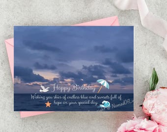 Printable 5" X7" Birthday Card, Sunset With Waves - Etsy