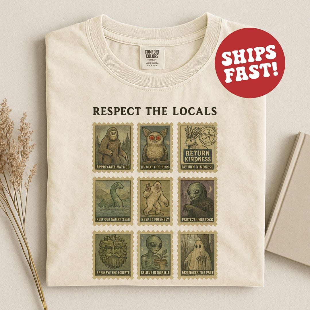 Respect the Locals Shirt, Cryptid Forest Creatures Tee, Vintage Alien ...